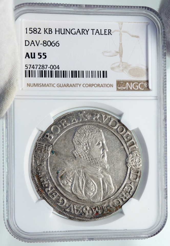 1582 HUNGARY King RUDOLF II Crowned Eagle Antique Silver Taler Coin NGC ...