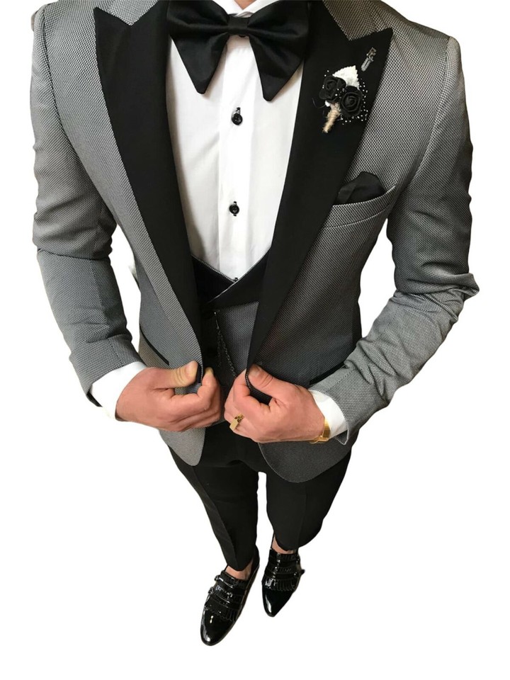 Grey 5 Pieces Tuxedo Party Wedding Suit Men's Suits Fitted Slim Fit | eBay