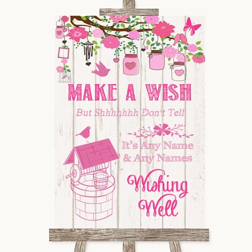 Pink Rustic Wood Wishing Well Message Personalised Wedding Sign | eBay