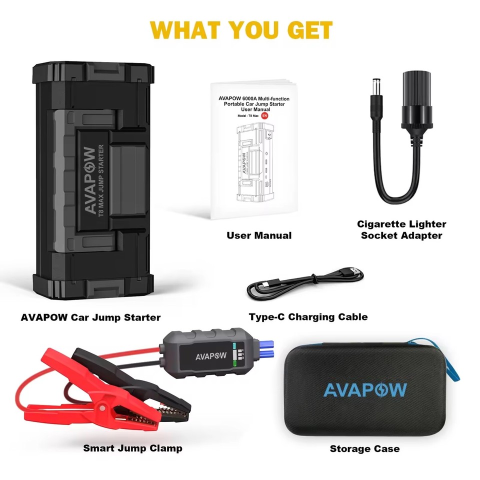 🔥Brand New! AVAPOW T8 MAX Car Jump Starter 6000A Peak Portable Power ...