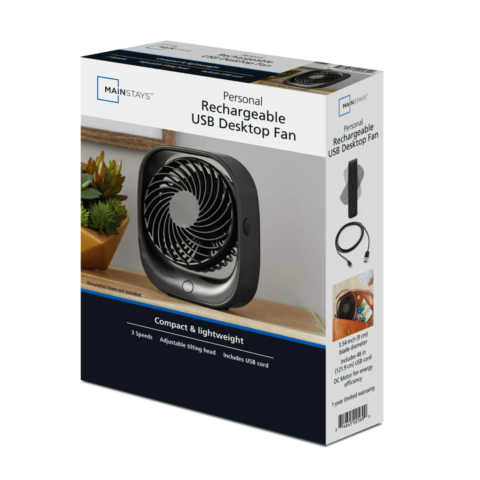 Mainstays Rechargeable /USB Desktop Fan (Variable Speed Control ) Great ...