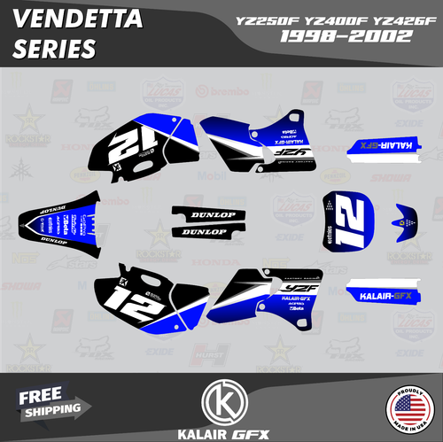 Graphics Kit for YAMAHA YZ250F YZ400F YZ426F 1998-2002 Vendetta-Blue | eBay