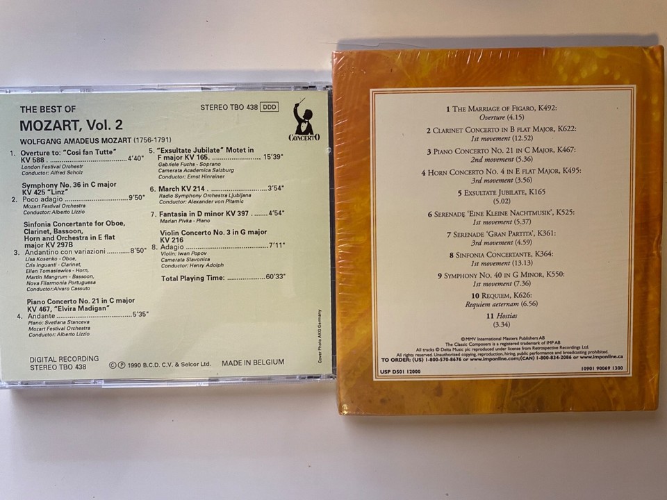 WOLFGANG AMADEUS MOZART MUSICAL MASTERPIECES Music CD + Mozart BONUS CD ...