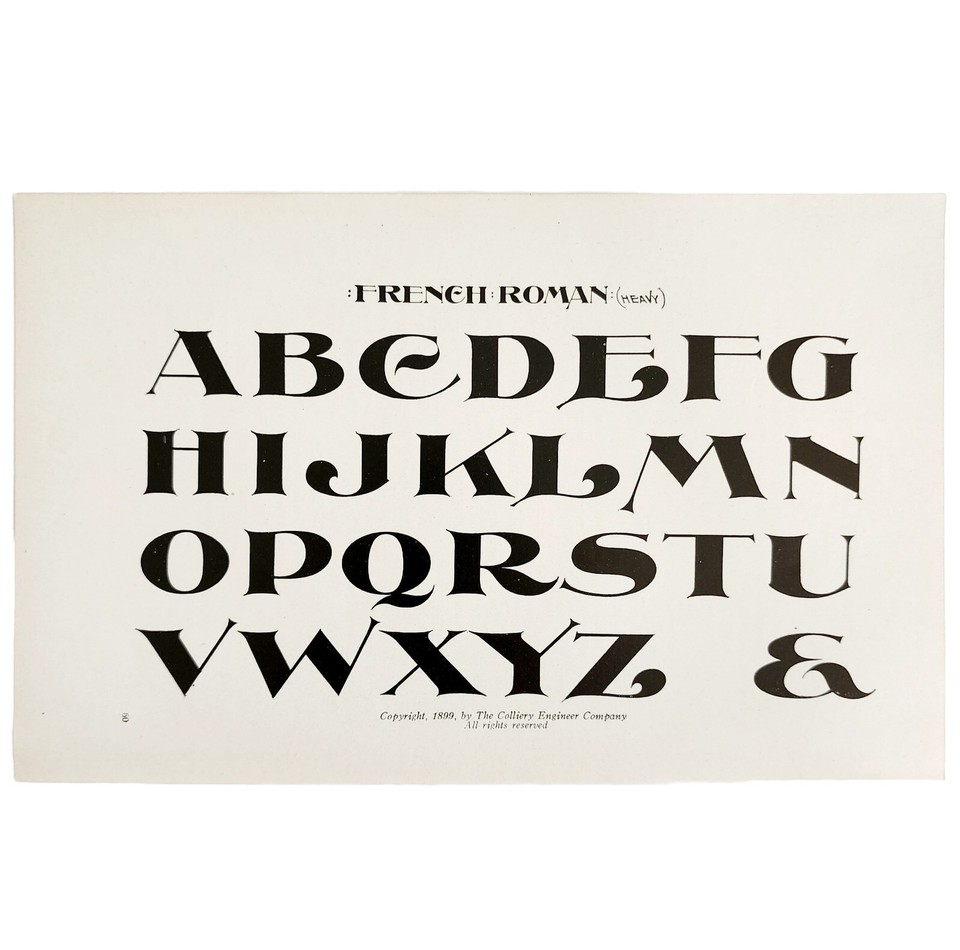 French Roman Heavy Font Example 1899 Victorian Craft Drawing Ephemera ...