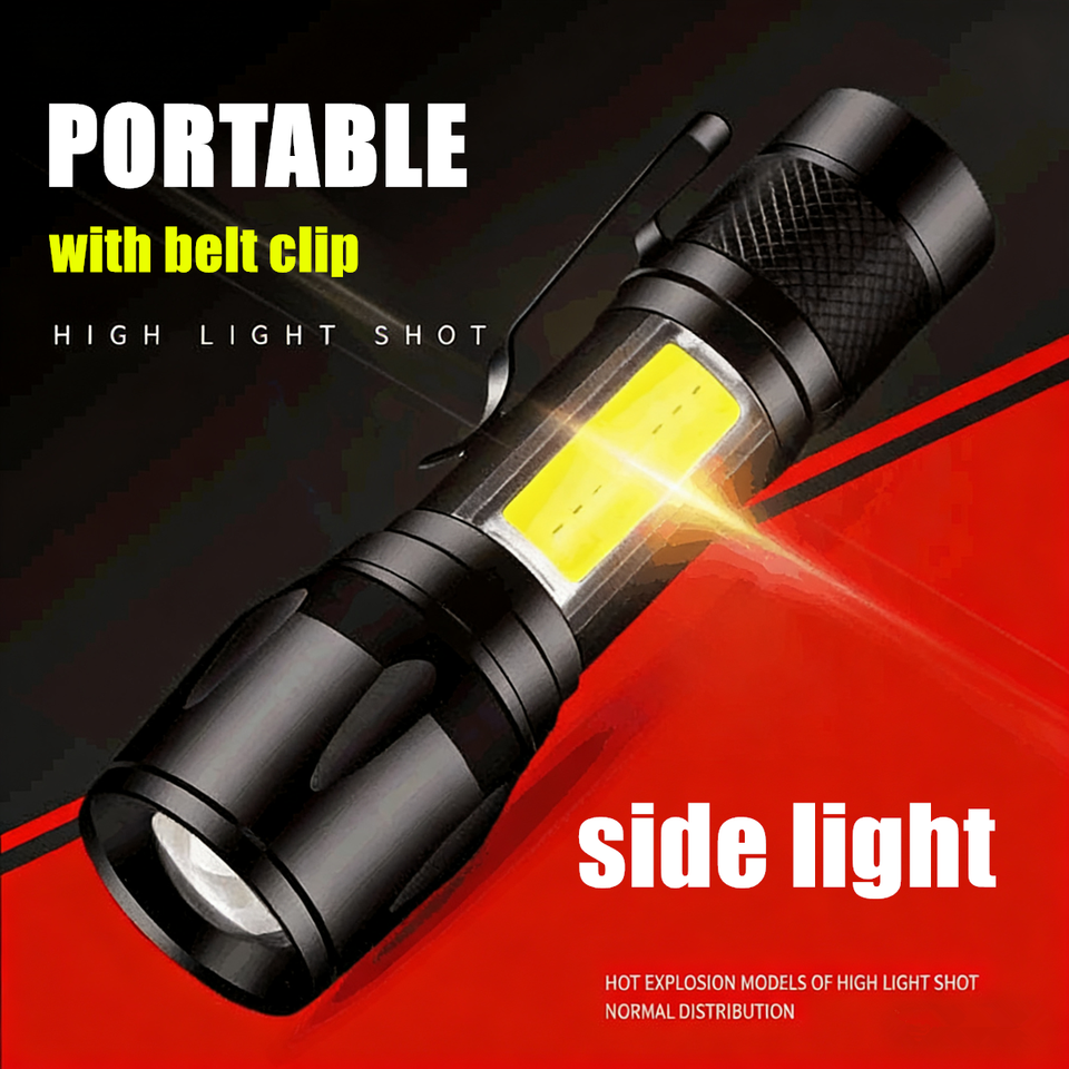 USB Rechargeable Mini LED Flashlight - Waterproof, Zoomable, with Clip ...