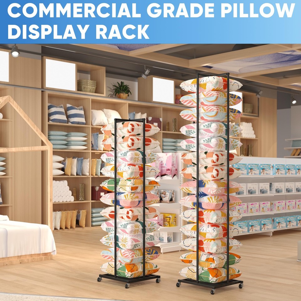 Rolling Pillow Storage Rack Organizer, Adjustable Pillow Display Rack ...