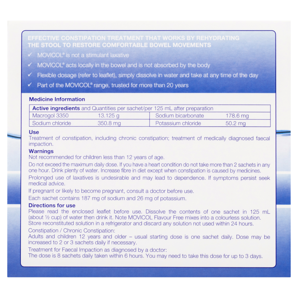 MOVICOL Constipation Relief Powder 30 Sachets Flavour Free Macrogol ...