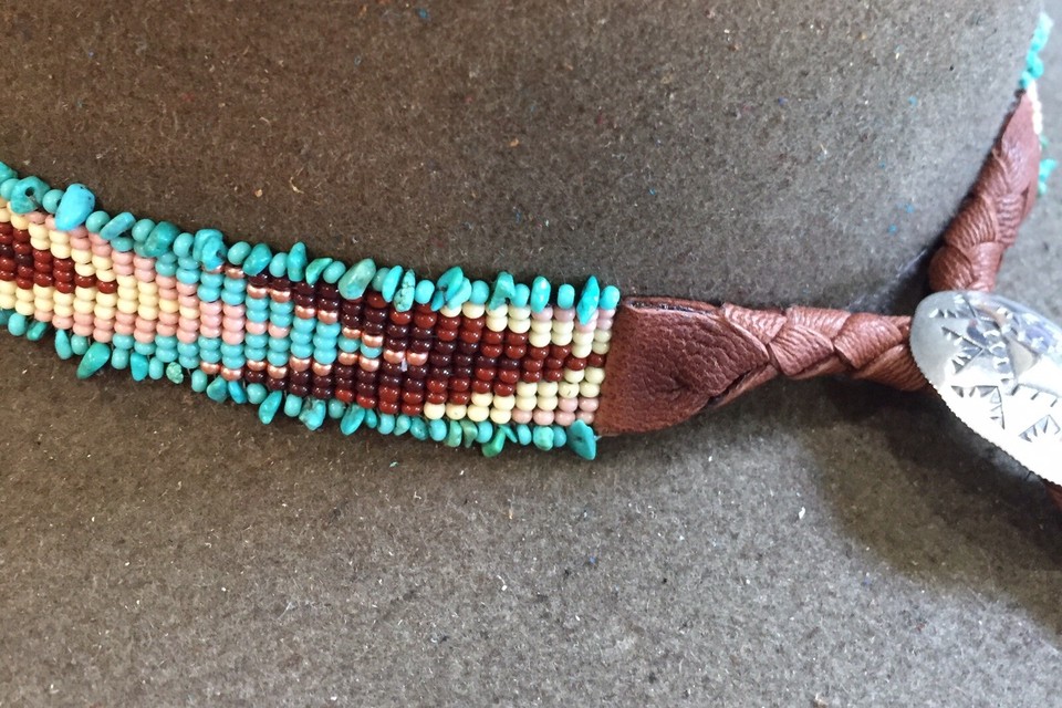 NATIVE DESIGN Handmade Beaded Hatband HAT BAND GENUINE TURQUOISE NUGGET ...