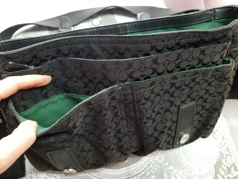 Auth COACH #70283 Unisex Messenger Bag Black Signature Jacquard ...