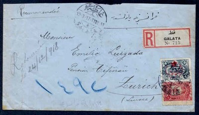 TURKEY 1917 GALATA Reg label to Switzerland | eBay