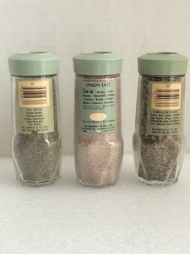Vintage McCormick Spices Green Lid Labels Dillweed Onion Salt Tarragon ...