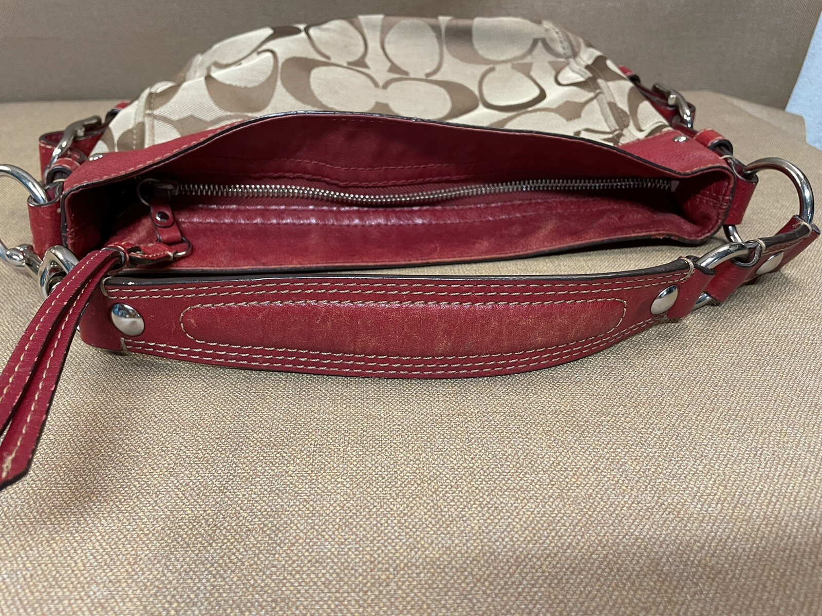 COACH Signature Red Leather Hobo Satchel Shoulder Bag… - Gem
