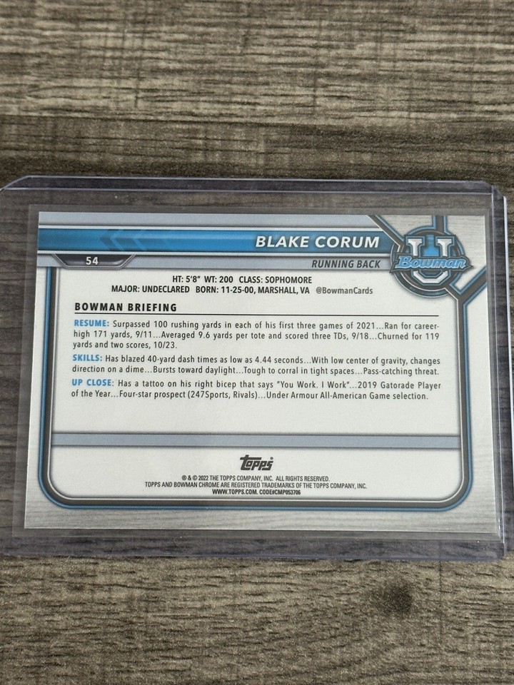 2022 1st Bowman U Chrome Blake Corum Pink Refractor #54 - Michigan ...