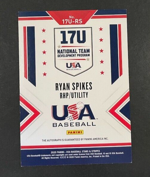 2020 Panini USA Baseball - Ryan Spikes #17U-RS 17U National Team - AUTO ...