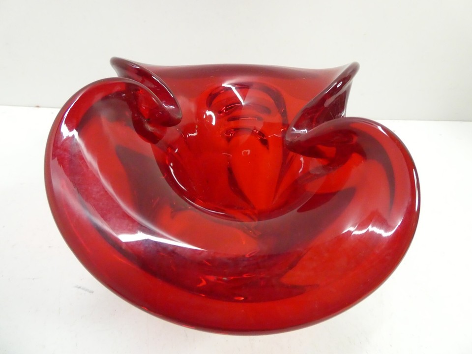 VINTAGE MURANO MID CENTURY FREE FORM RED ART GLASS BOWL CASED | eBay