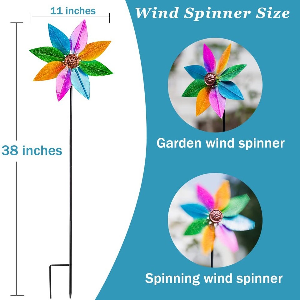 Colorful Wind Spinner 38Inches, Metal Garden Pinwheels for Yard and ...