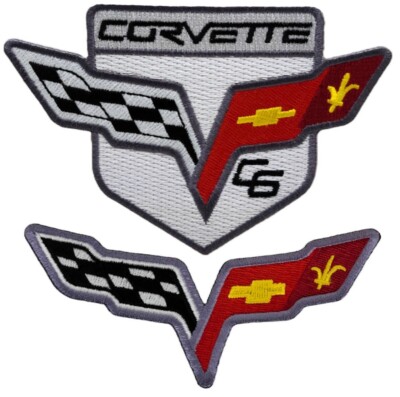 Corvette Racing Flags Sports Cars Patch | 2PC iron on Sew 4.5" Grey ...