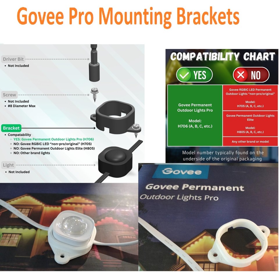 Govee Permanent Outdoor Lights - Mounting Bracket for Pro Series Fast ...