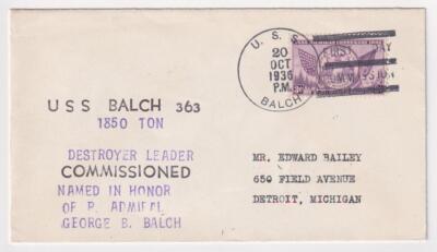 WWII Destroyer USS BALCH DD-363 COMMISSIONING 1936 Naval Cover C8547 | eBay