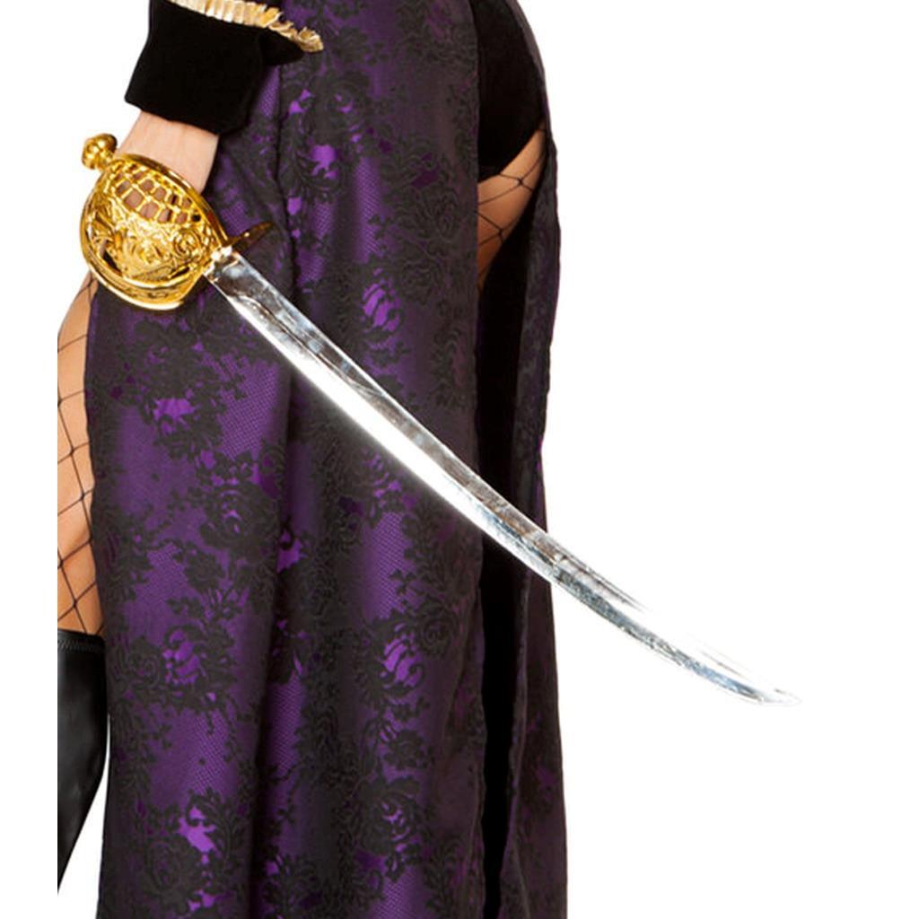 Long Pirate Sword Gold Round Handle Curved Blade Knuckle Guard Costume ...