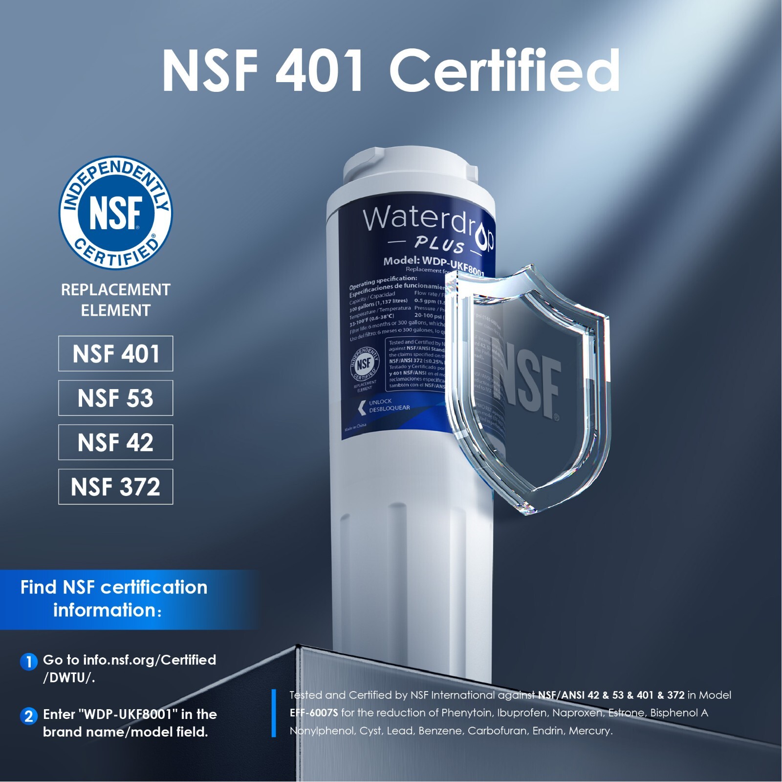 Waterdrop UKF8001 NSF 401, 53&42 Certified Refrigerator Water Filter ...