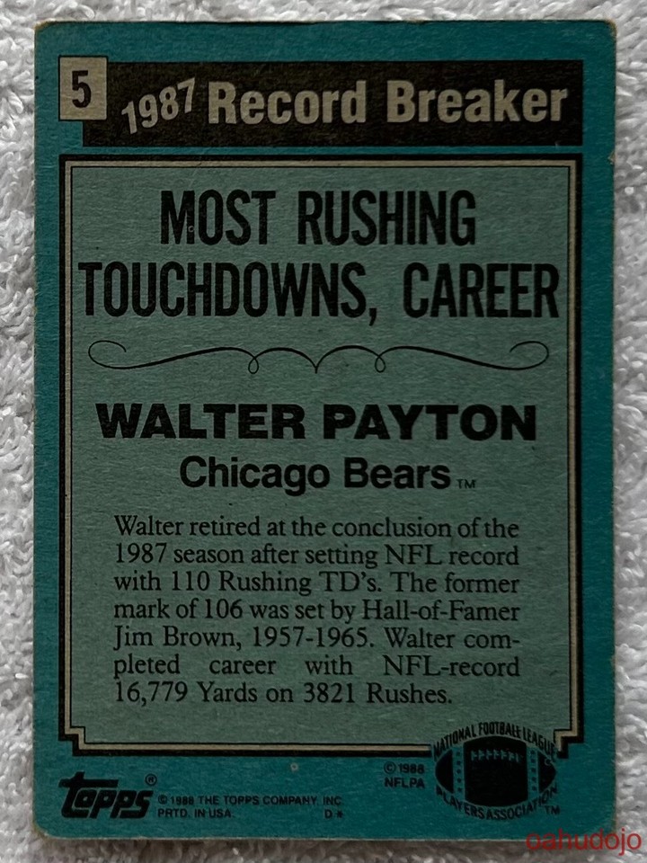 1988 WALTER PAYTON #5 Record Breaker Chicago Bears Sweetness HOF | eBay