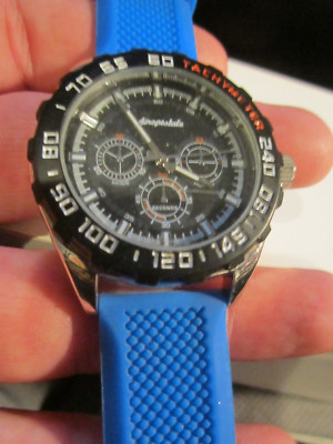 MEN'S AEROPOSTALE WATCH BLACK FACE BLUE RUBBER BAND FITS UP TO 9" WRIST ...