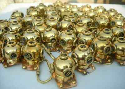 Lot of 25 PCs Diving Helmet Key Chain Solid Brass Polish Mini Key Ring ...