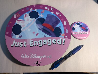 Disney World Prop Giant Display Pin Sign Just Engaged | eBay