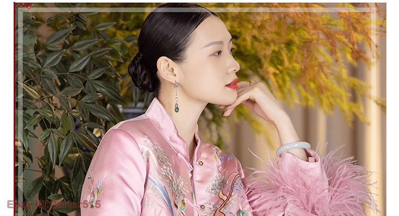 Womens Qipao Ostrich Fur Chinese Style Retro Embroidered Cotton Jacket ...