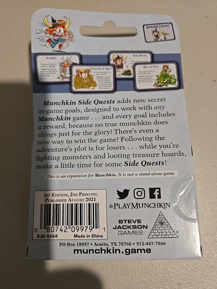 SJG4264 Munchkin: Side Quests - 30 Card Expansion - 1st Edition ...