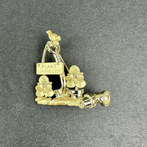 Vintage AJC Signed Garden Plant Manager Brooch Pin Goldtone Jewelry 1 7 ...