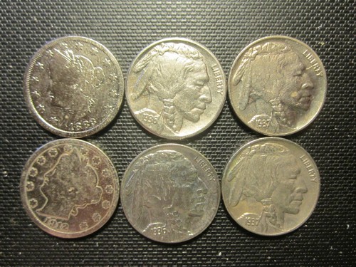 Lot Of (6) Real Nice Nickels - 4 Buffalo - 2- V 1883 NC & 1912 See ...