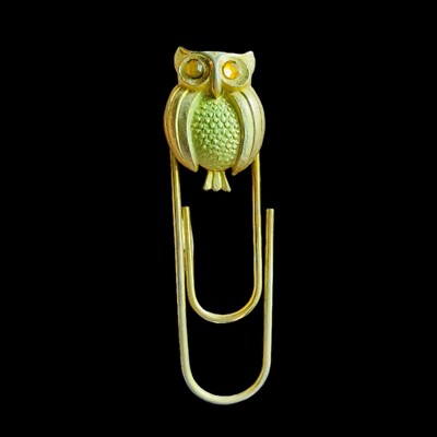 LARGE Wise Owl 5” Paper Clip Bookmark Gold-tone Tone Yellow Eyes ...