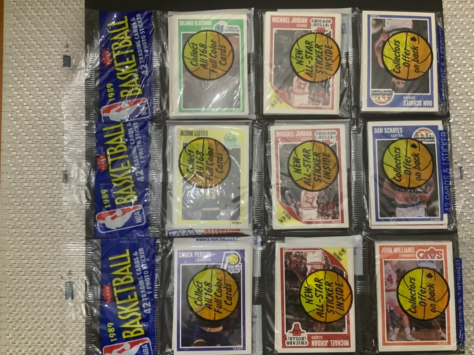 (3) lot of 1989-90 Fleer Basketball Rack Packs W/ Michael Jordan on ...