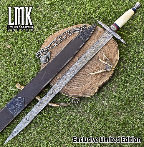 LMK Handmade Hand Forged Twist Damascus Sword Bone Outdoor Gift ...