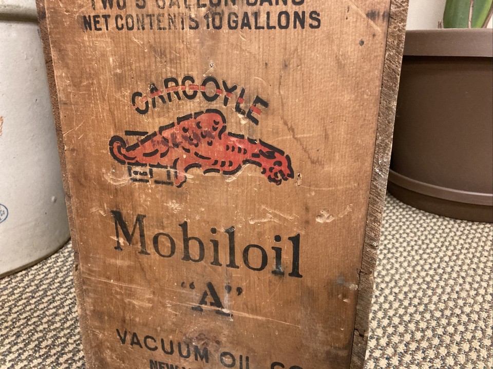 Vintage Mobiloil Gargoyle Vacuum Oil Wood Box Crate Mobil Gas Service ...