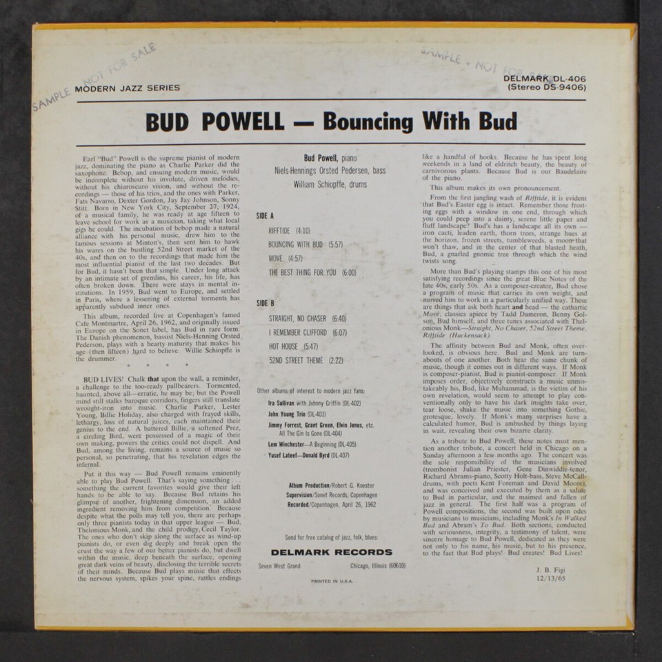 BUD POWELL: bouncing with bud DELMARK 12" LP 33 RPM | eBay