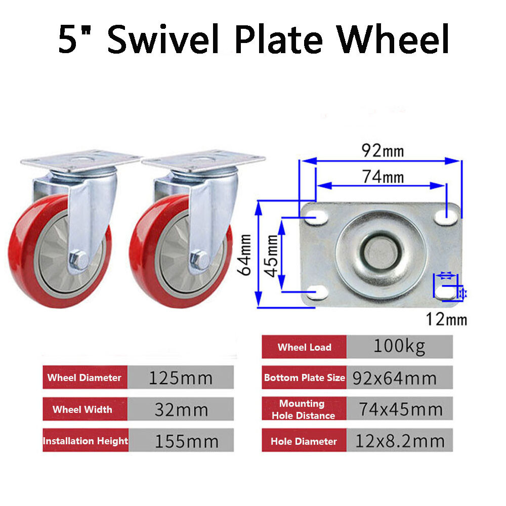 5" Heavy Duty Swivel Castor Wheel 360° Rotation for Trolley Furniture ...