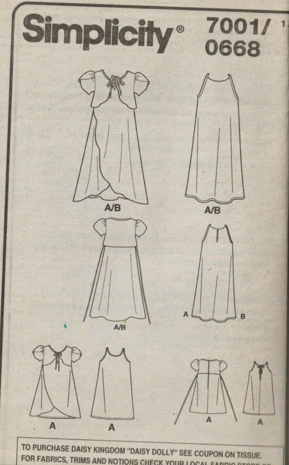 DAISY KINGDOM - DRESS, SLIP & Doll Dress, Simplicity 7001 - Girl's Size ...