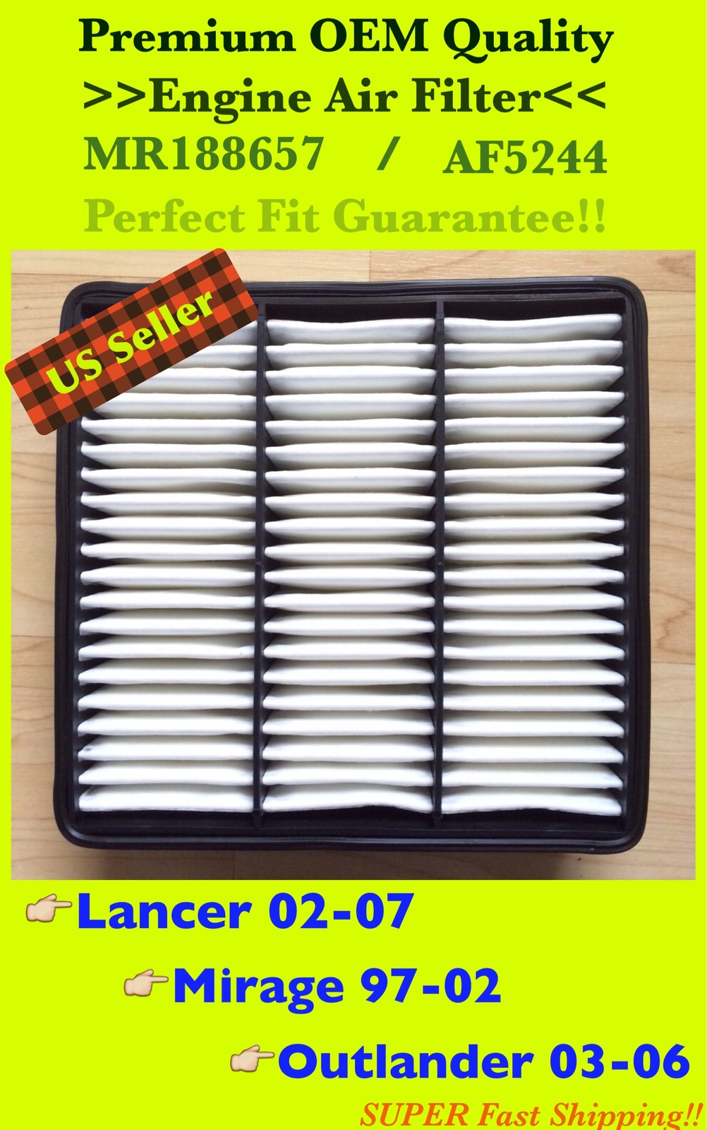 Lancer 02-07 Mirage 97-02 Outlander 03-06 Air Filter AF5244 MR188657 ...