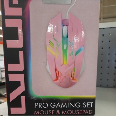 LVLUP Pro Gaming Mouse & Mousepad Set RGB Lighted Pink Fast Wired Mouse ...