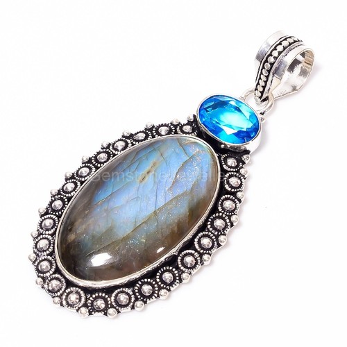Third Eye Chakra Labradorite Stone 925 Silver Handmade Ethnic Art Deco ...