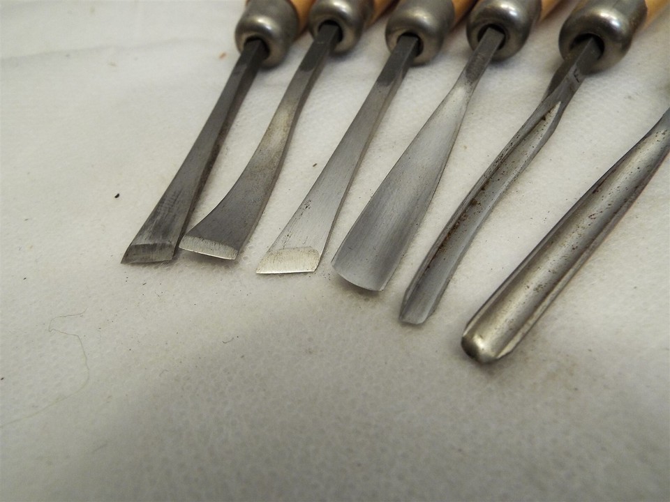 Set Millers Falls Wood Carving Chisel Tool 106 +Box/Pouch Gravers Chip ...