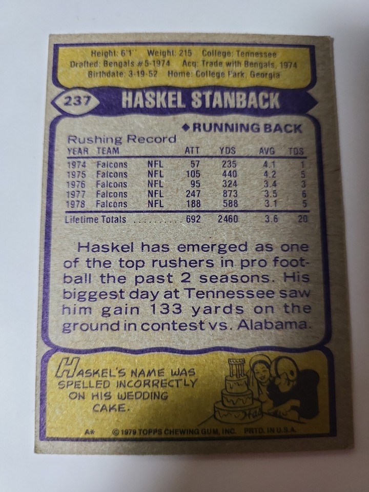 1979 Topps Haskel Stanback card #237. | eBay