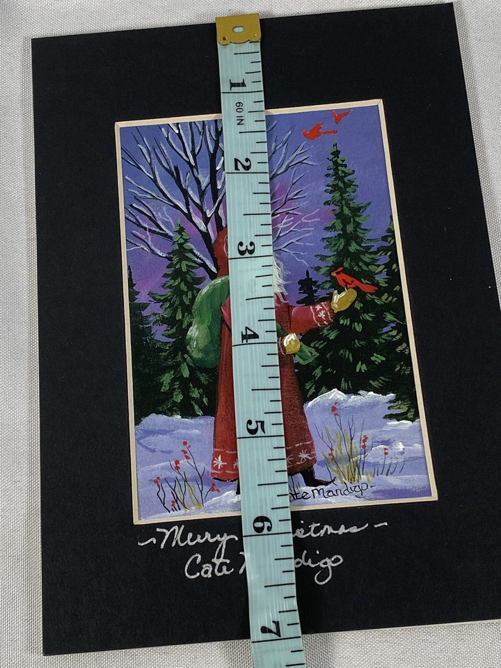 Cate Mandigo Print Father Christmas Cardinal In Hand Signed Matted 5” x ...