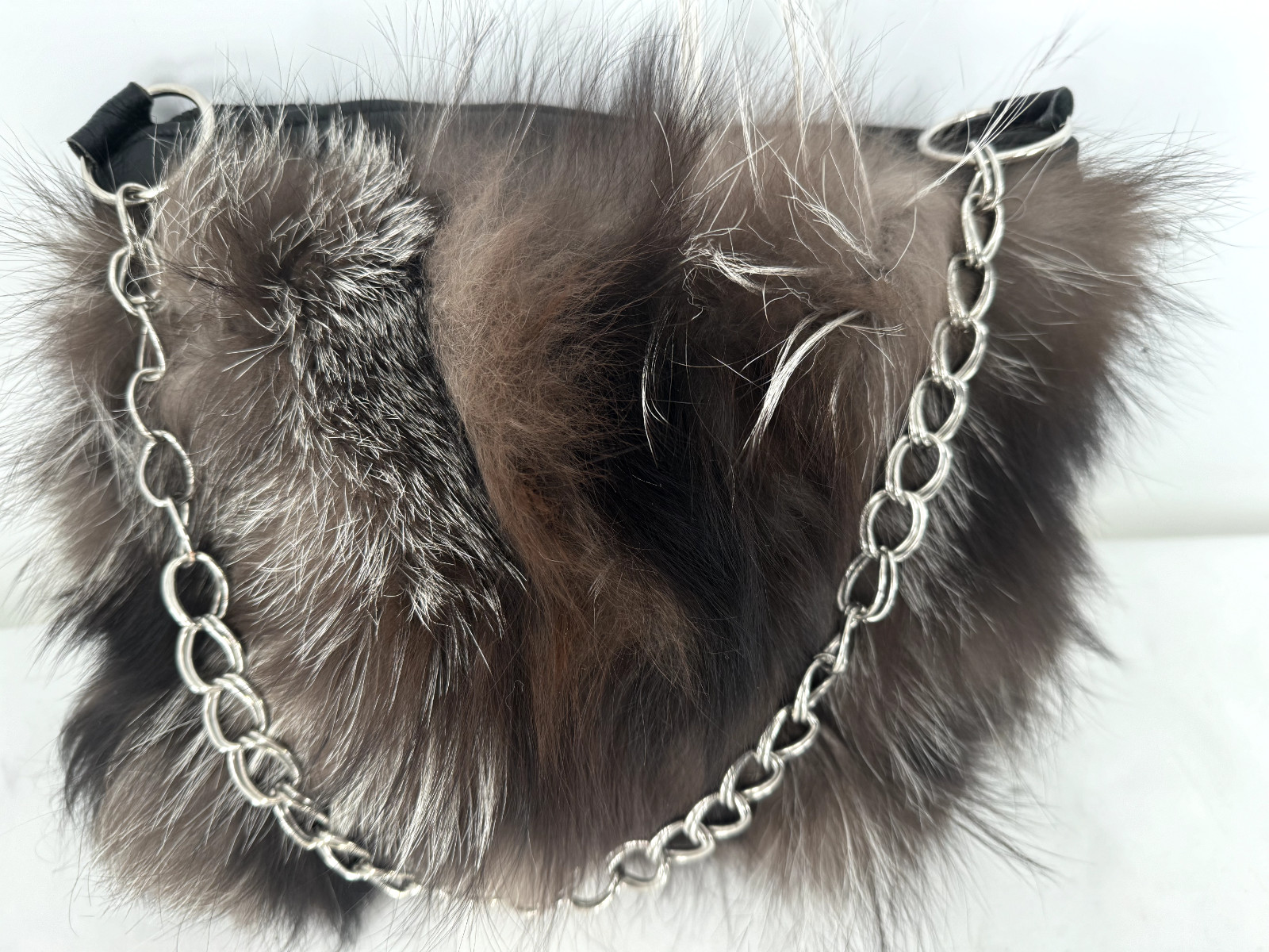 VTG Custom Genuine Silver Fox Fur Leather Hobo Should… - Gem