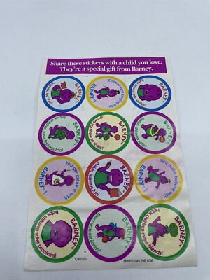 Vintage Barney Sticker Sheet 12 Stickers Unused | eBay