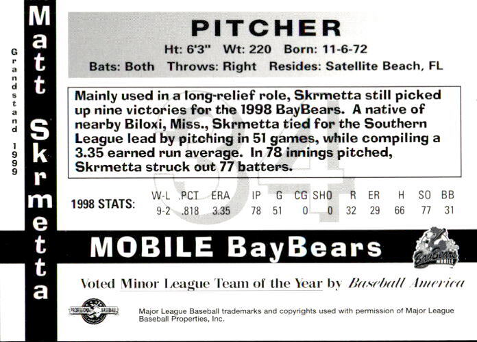 1998 Mobile Bay Bears Southern League Champions Grandstand 23 Matt ...