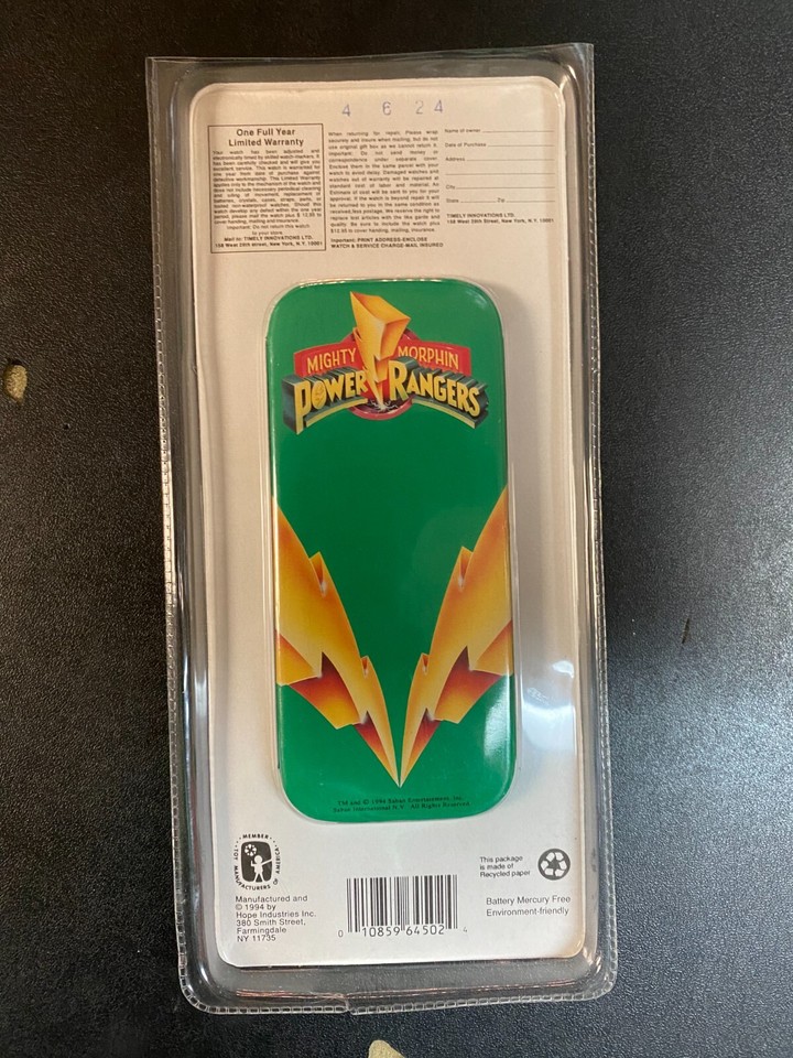 Mighty Morphin Power Ranger Quartz Analog Watch Green Ranger & Tin 1994 ...